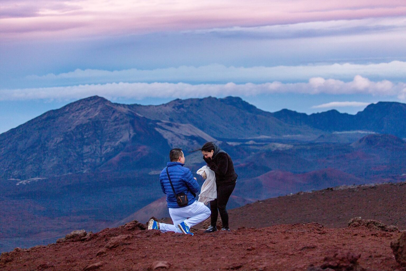 Sunset Proposal on Haleakala | Colin + Lissa - Engaged on Maui | Maui ...